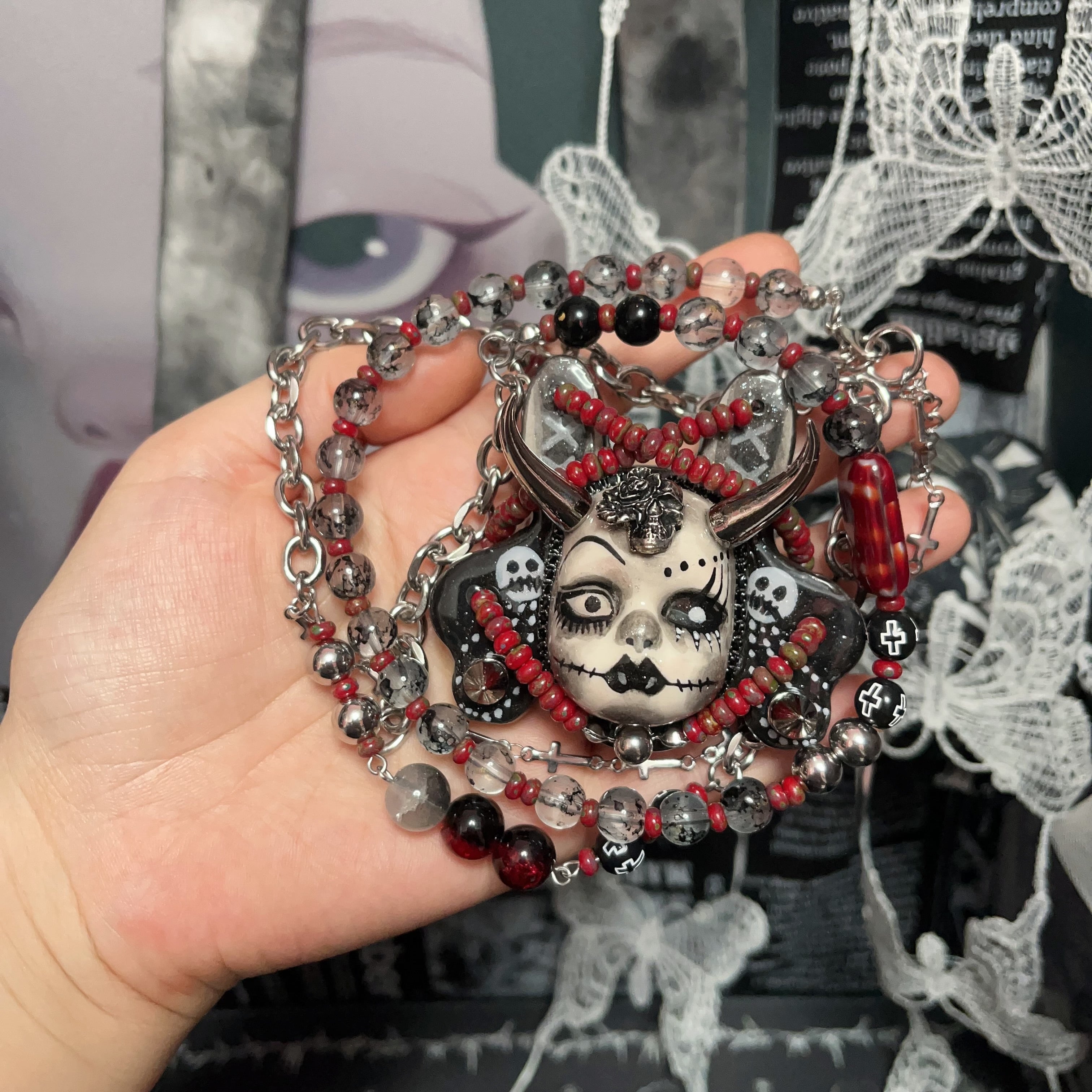 Gothic Polymer Clay Necklace,halloween necklace, gothic necklace ...